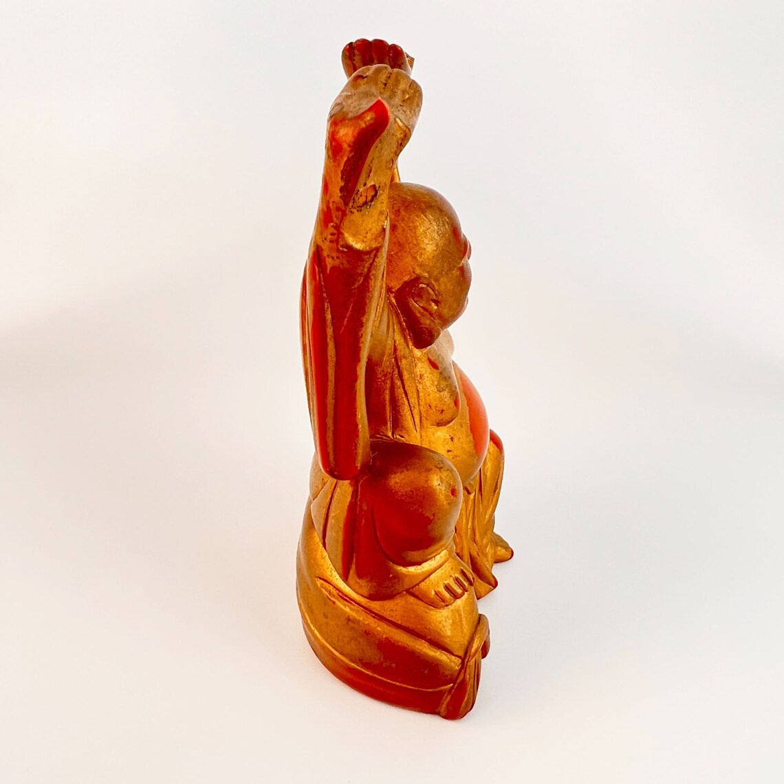 Vintage Chinese Painted Bakelite Laughing Buddha Statue Figure Signed ...
