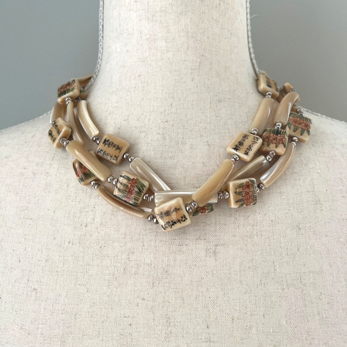 Limited Edition Carolee Shell Sterling Silver Asian Design Multi Strand ...