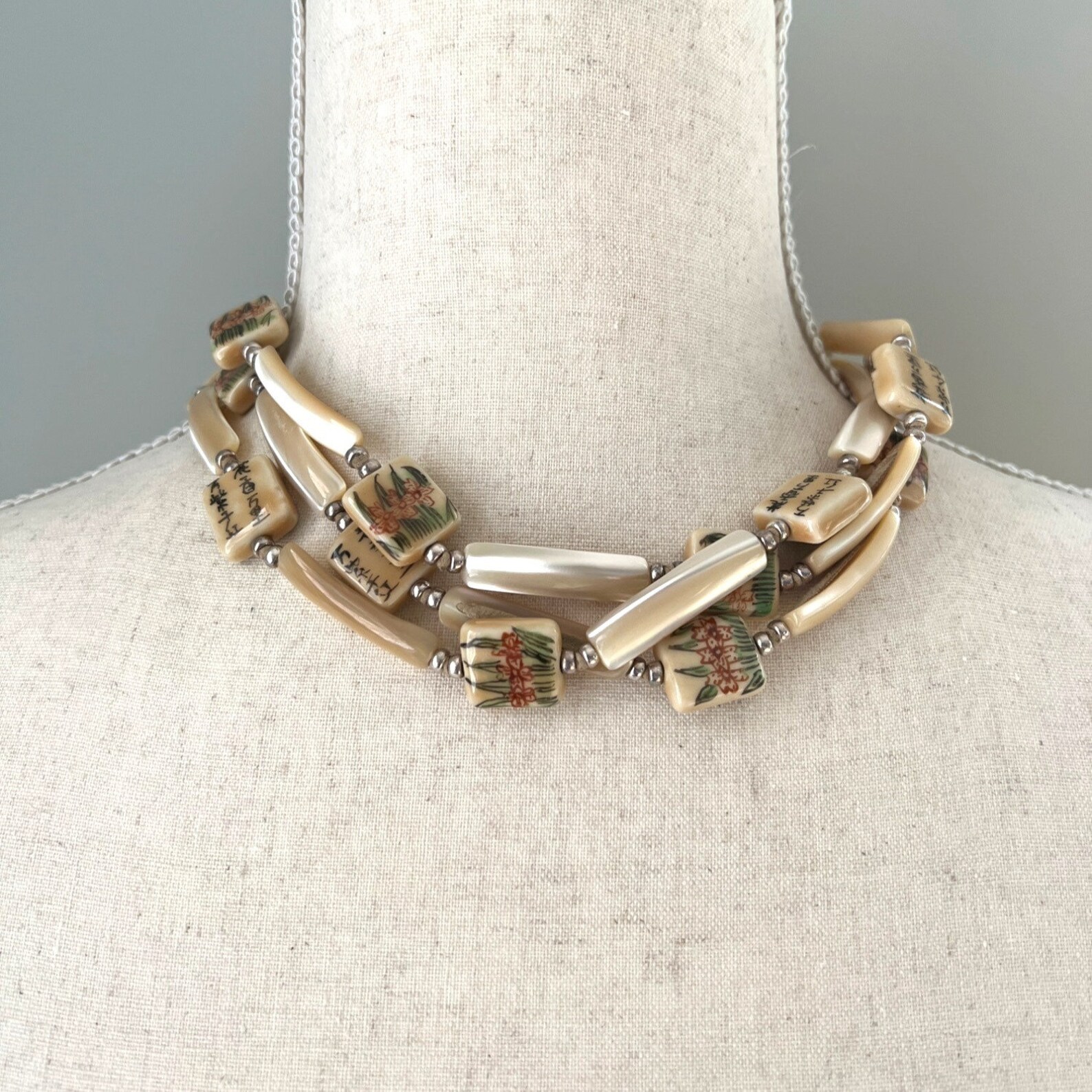 Limited Edition Carolee Shell Sterling Silver Asian Design Multi Strand ...