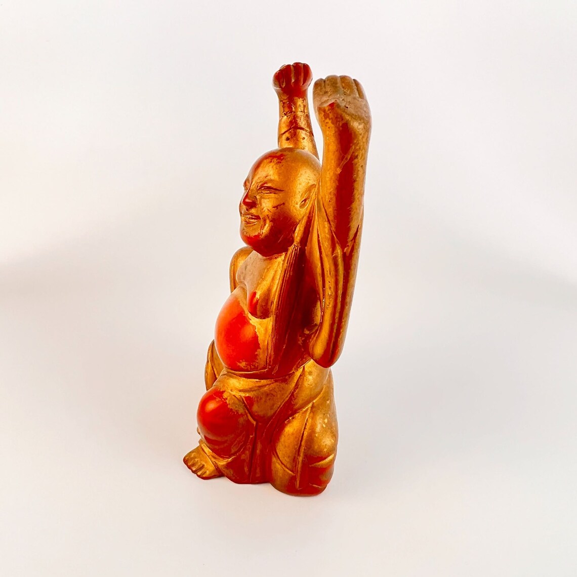 Vintage Chinese Painted Bakelite Laughing Buddha Statue Figure Signed ...
