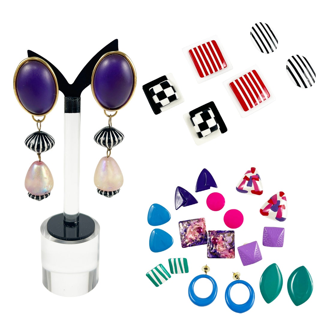 Vintage 1980s Retro Earrings, Mod Pop Art Geometric Earrings, Plastic ...