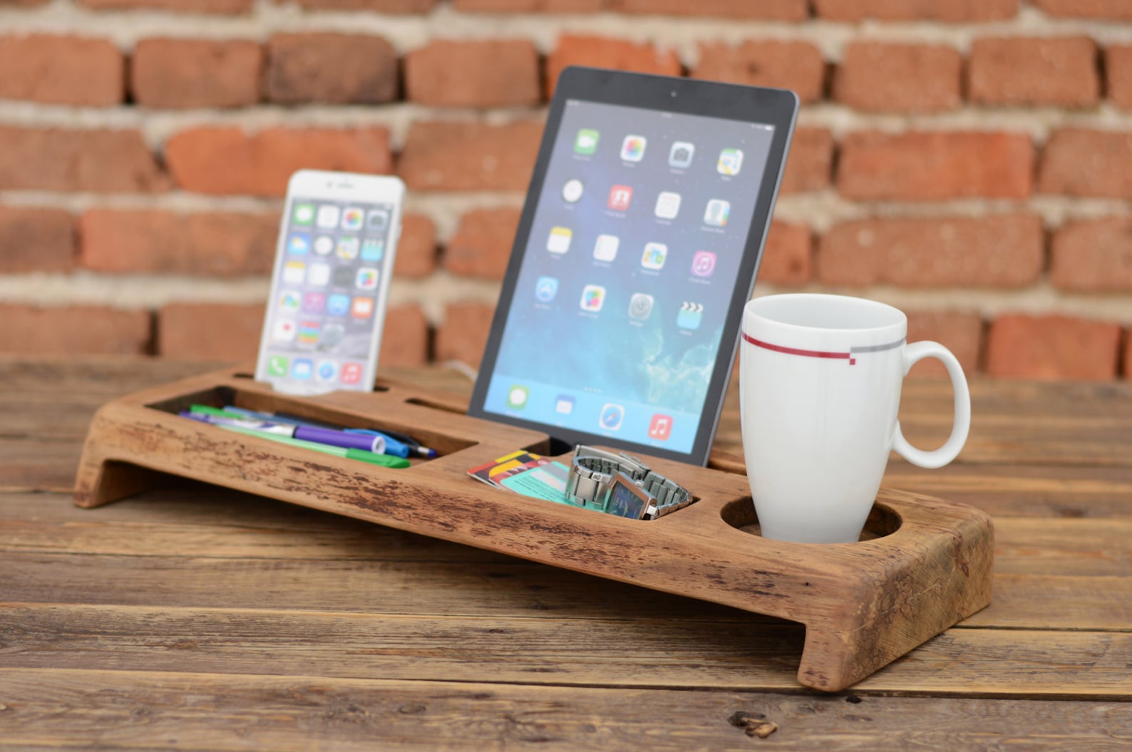 Wooden Desk Organizer Office Organizer Phone Station Solid - Etsy