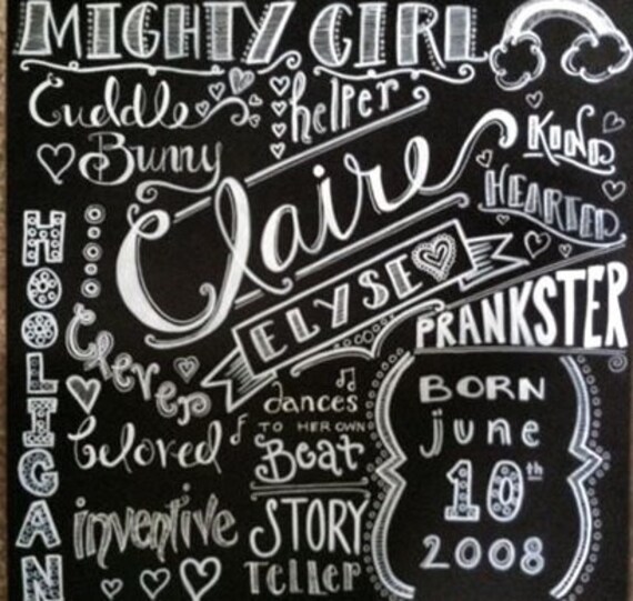 Items similar to Custom Chalkboard Style 12 x 12 Sign for Baby or Girls ...