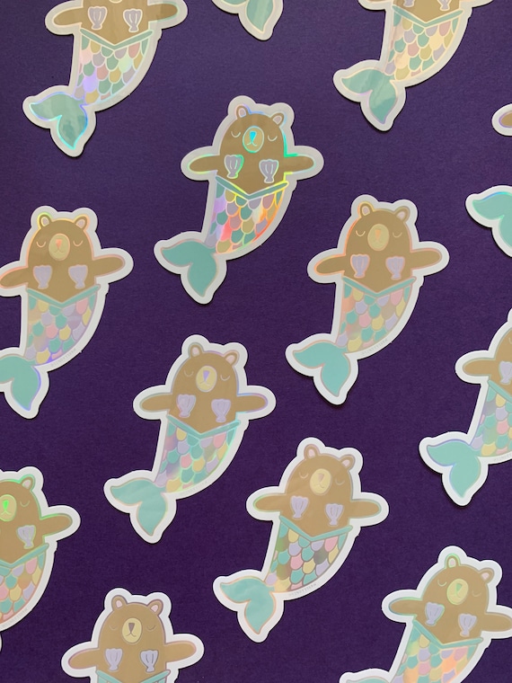 Holographic Mer-Bear Weatherproof Vinyl Stickers | Etsy
