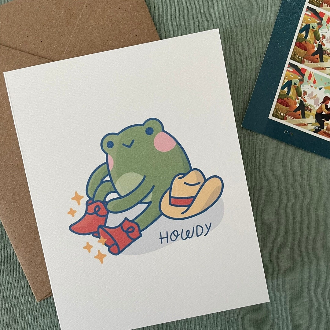 Howdy Frog Cowboy Hat & Boots Illustrated Blank Greeting Card - Etsy