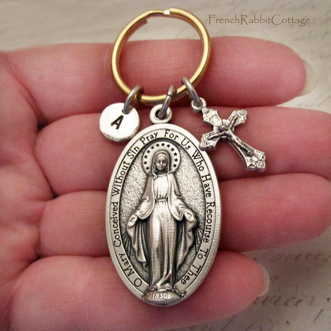 Miraculous Medal Keychain. Blessed Mother Virgin Mary Key Chain ...