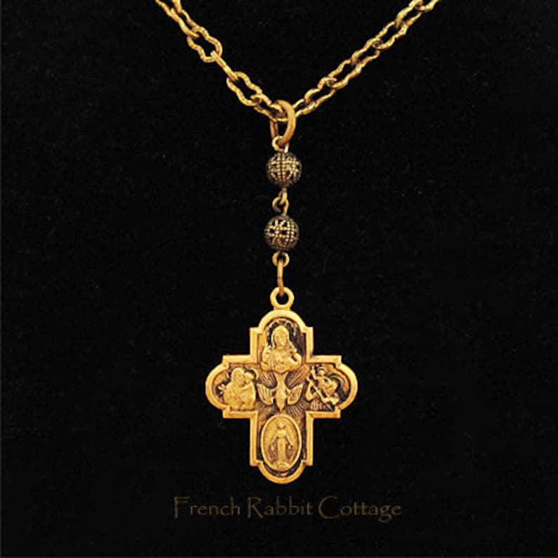 Catholic Cross Necklace Pendant. Four 4 Way Cross Religious Jewelry ...