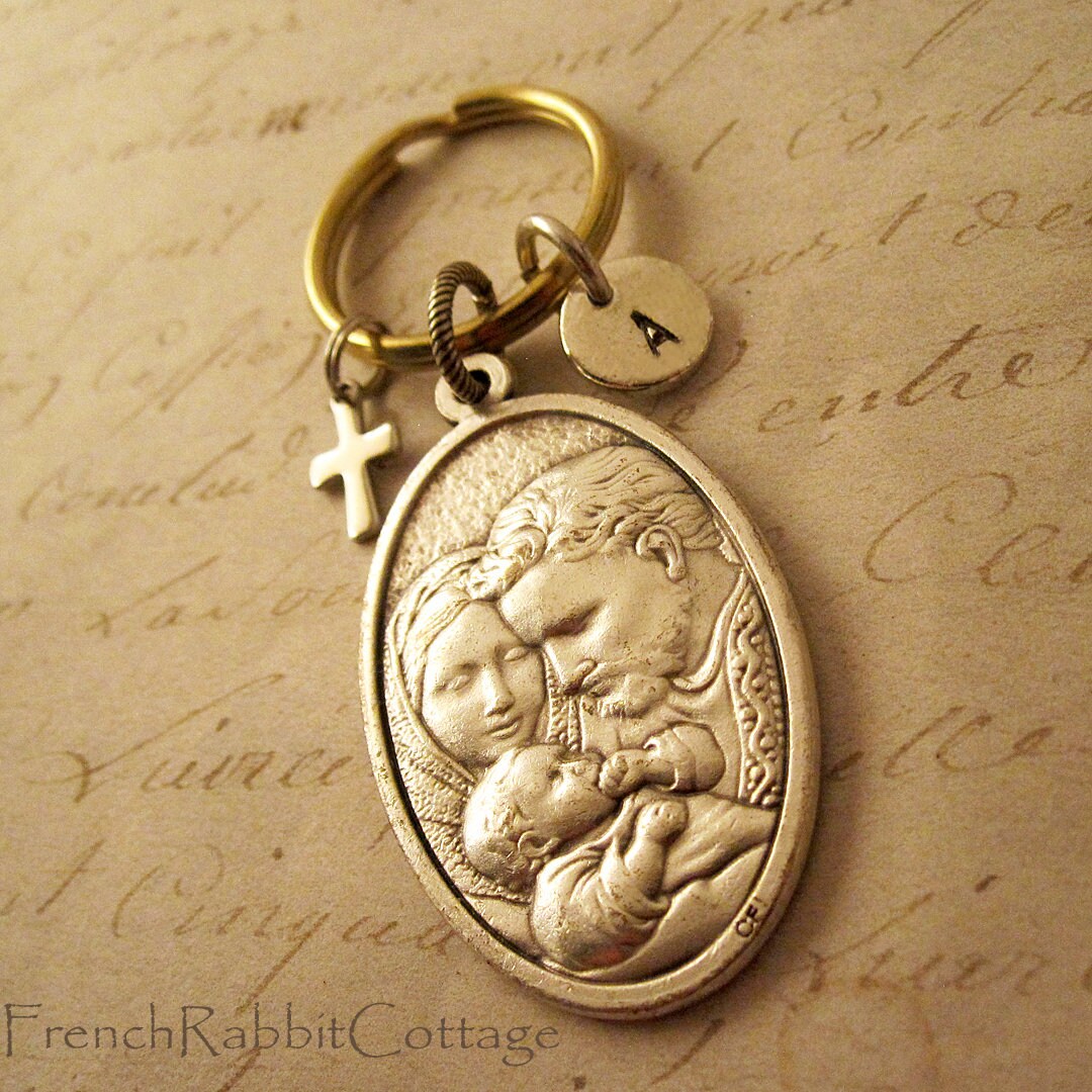 Holy Family Medal Keychain. Holy Family Key Chain. - Etsy