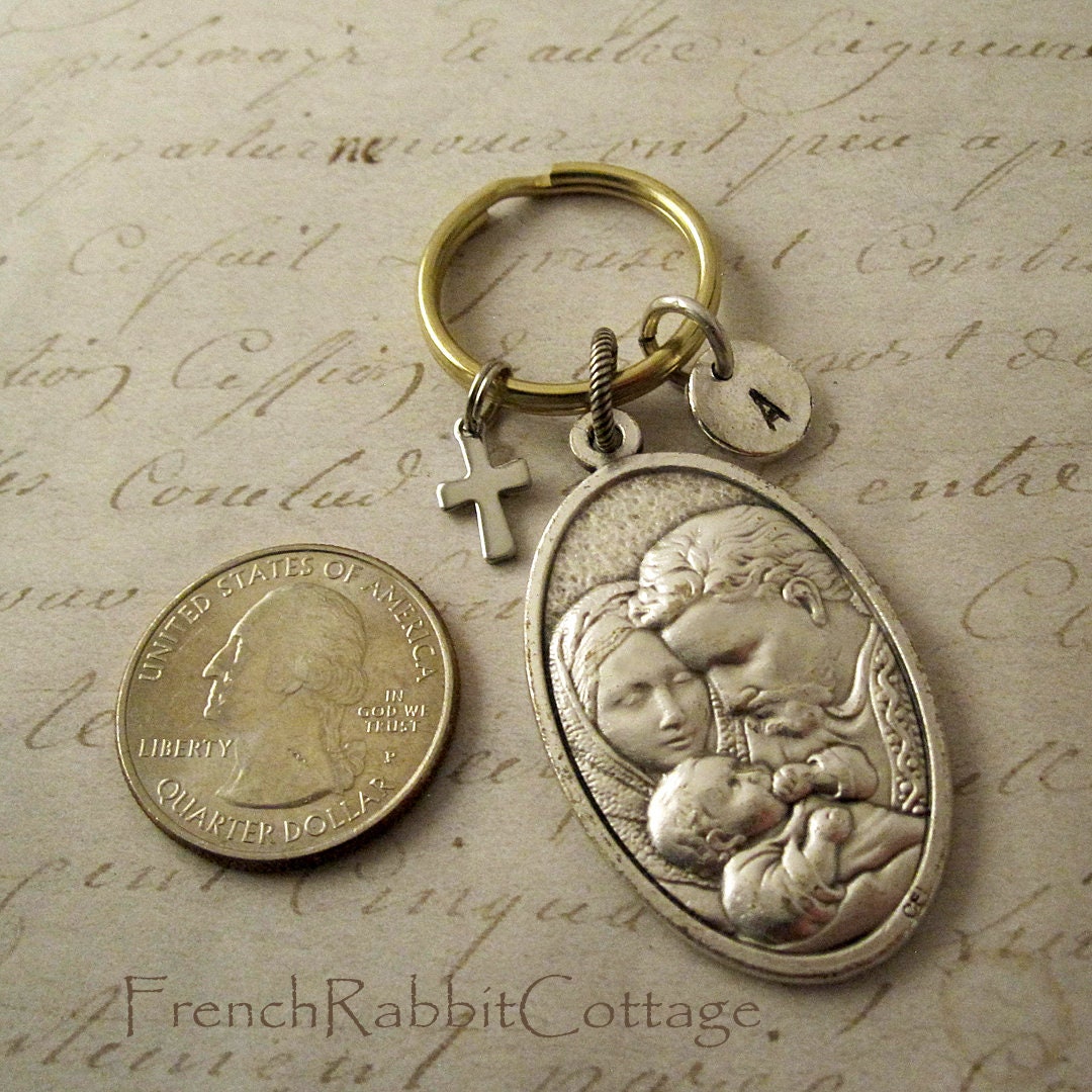 Holy Family Medal Keychain. Holy Family Key Chain. - Etsy