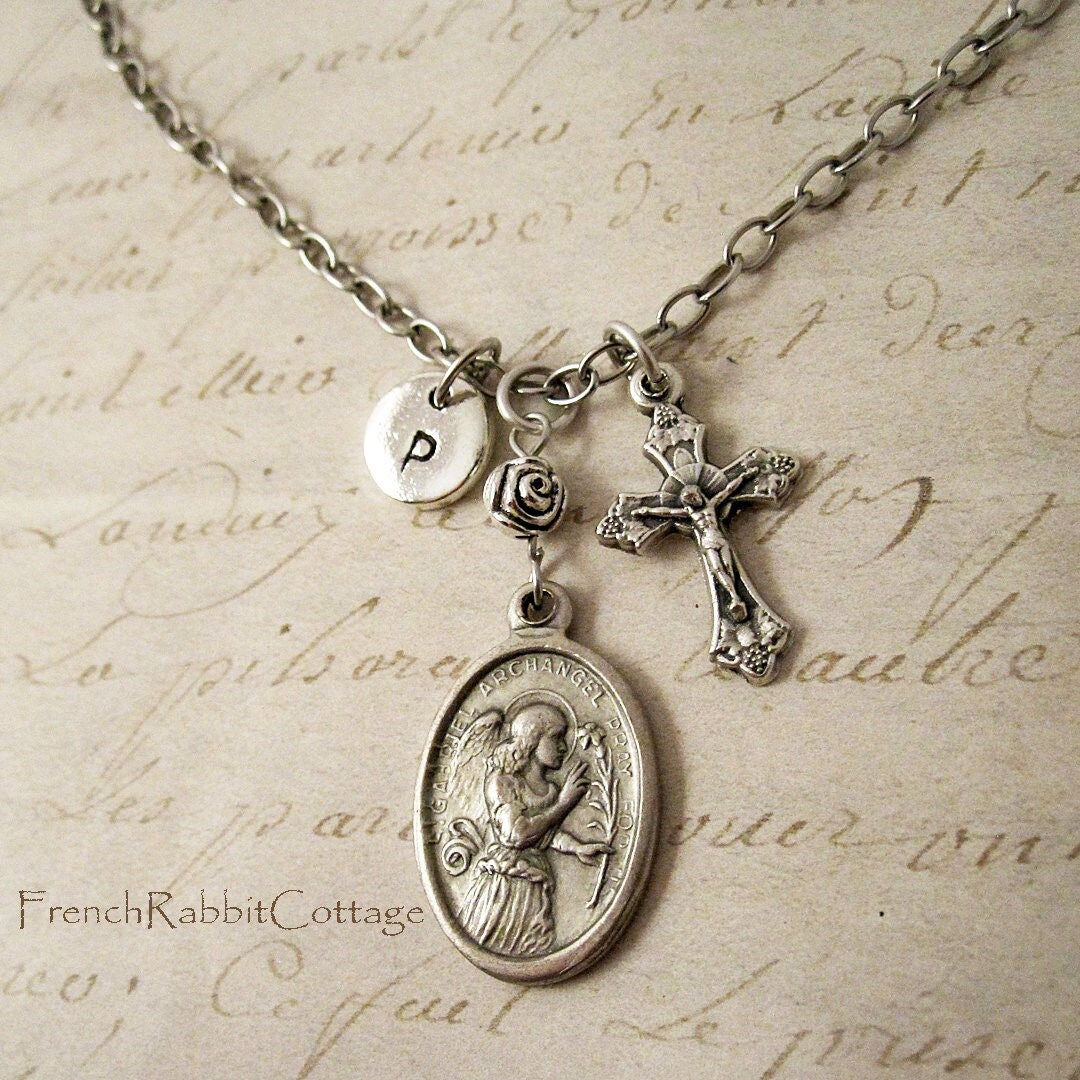 Personalized St Gabriel Archangel Necklace. Saint Gabriel Medal Pendant ...