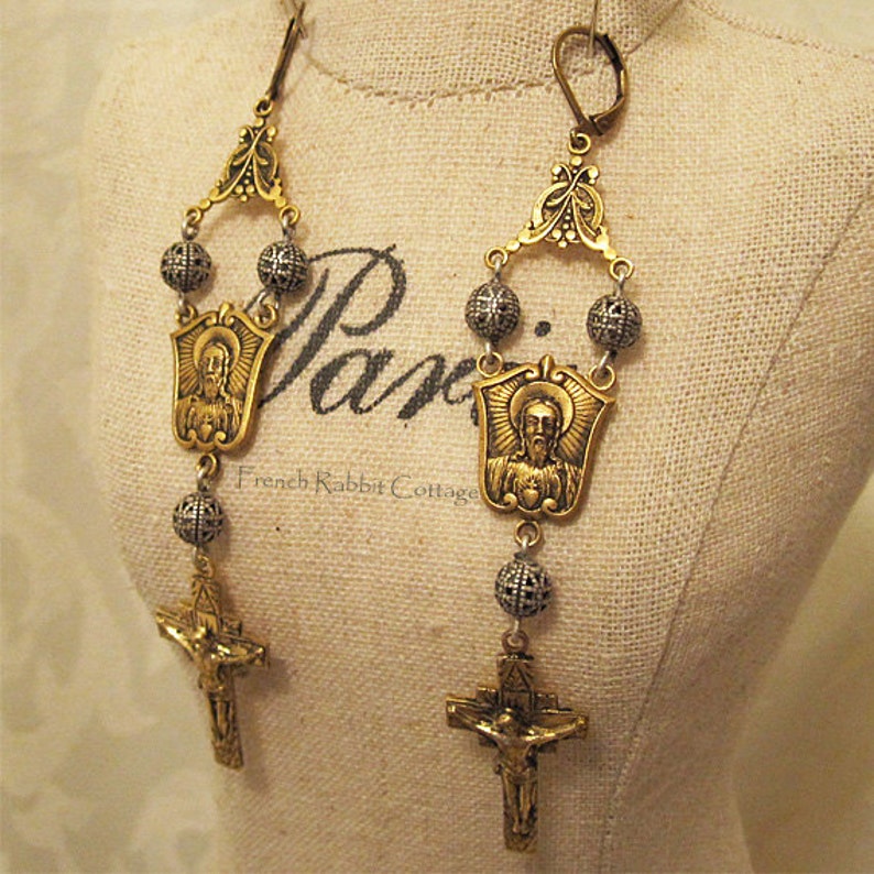 Assemblage Religious Earrings Repurposed. Vintage Inspired. - Etsy