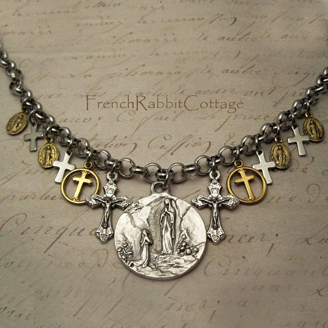 Our Lady of Lourdes Medal Necklace. St Bernadette Virgin Mary Jewelry ...