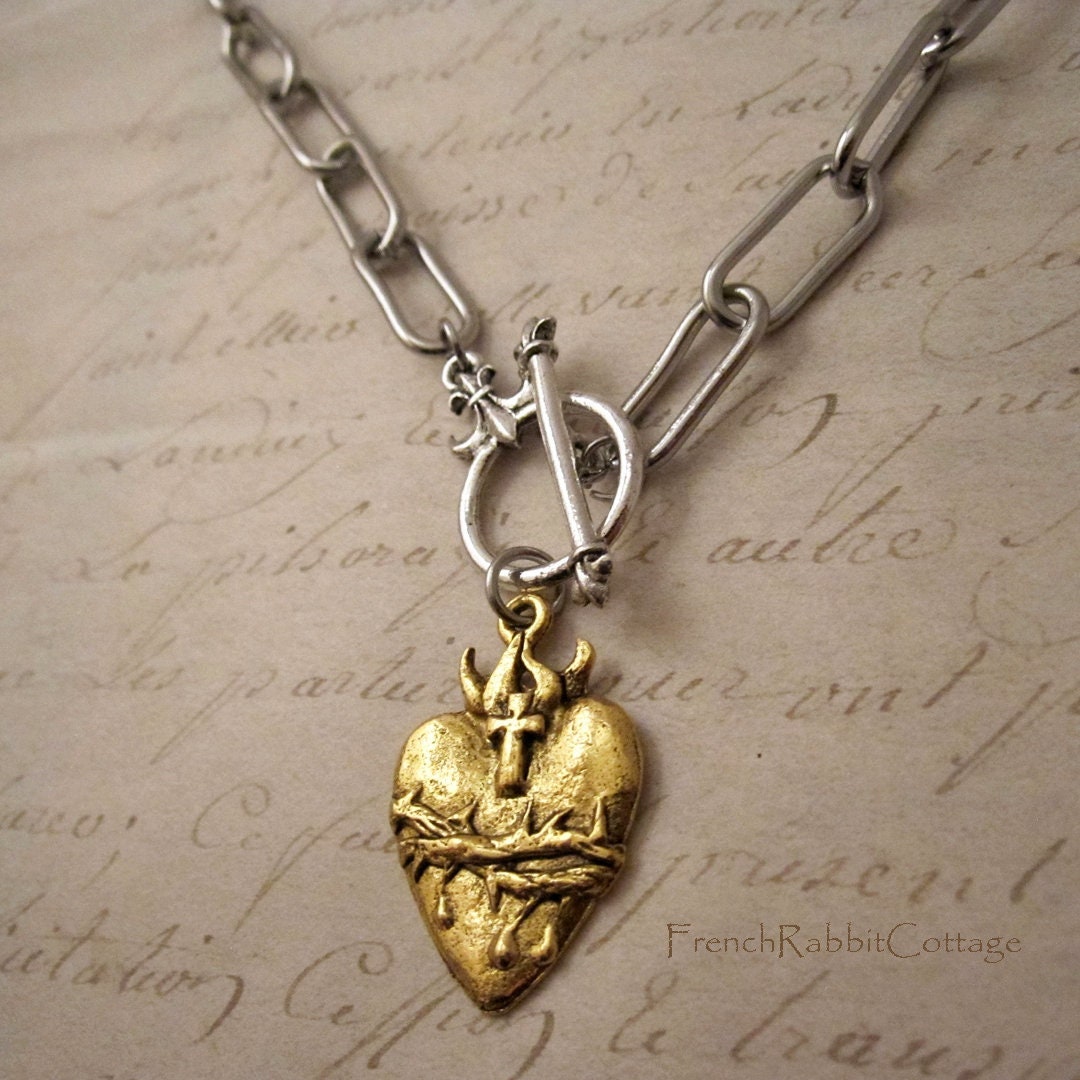 Sacred Heart Necklace. Sacred Heart of Jesus Pendant Jewelry. Toggle ...