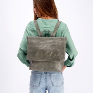 Women Leather Backpack, Grey Leather Backpack, Laptop Backpack ...
