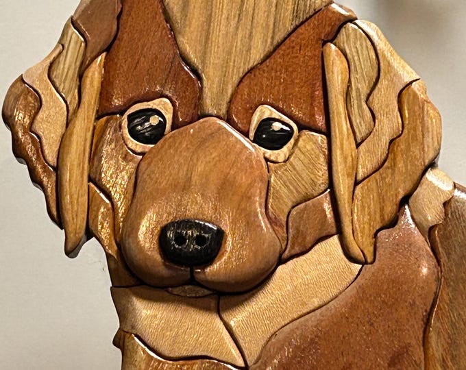 Wood Intarsia Golden Retriever Puppy Posed With a Ball Between Its 2 ...