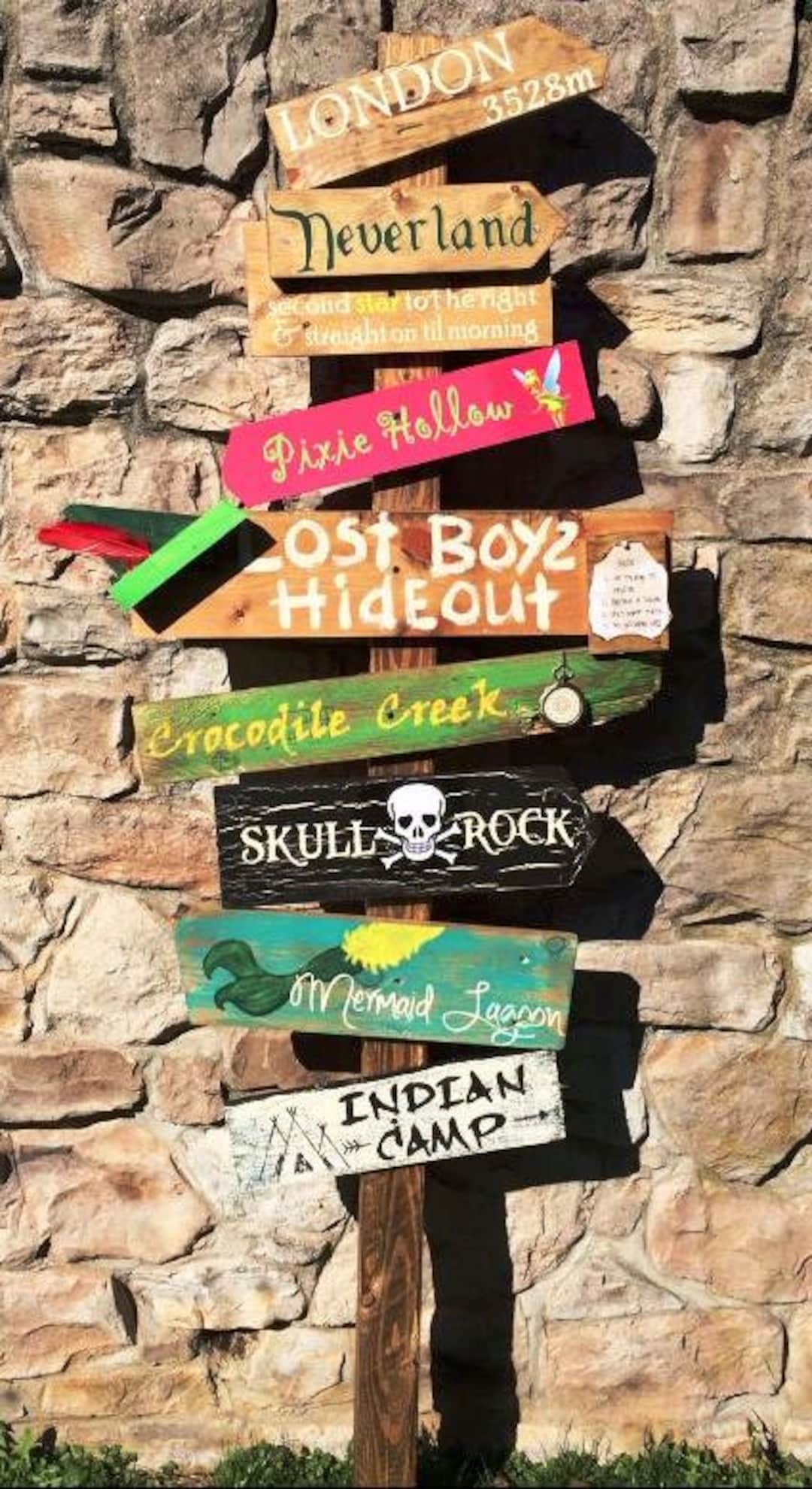 Customized Directional Sign Wooden Mile Marker Peter Pan Neverland ...