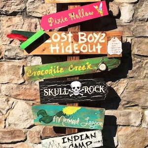 Customized Directional Sign Wooden Mile Marker Peter Pan Neverland ...