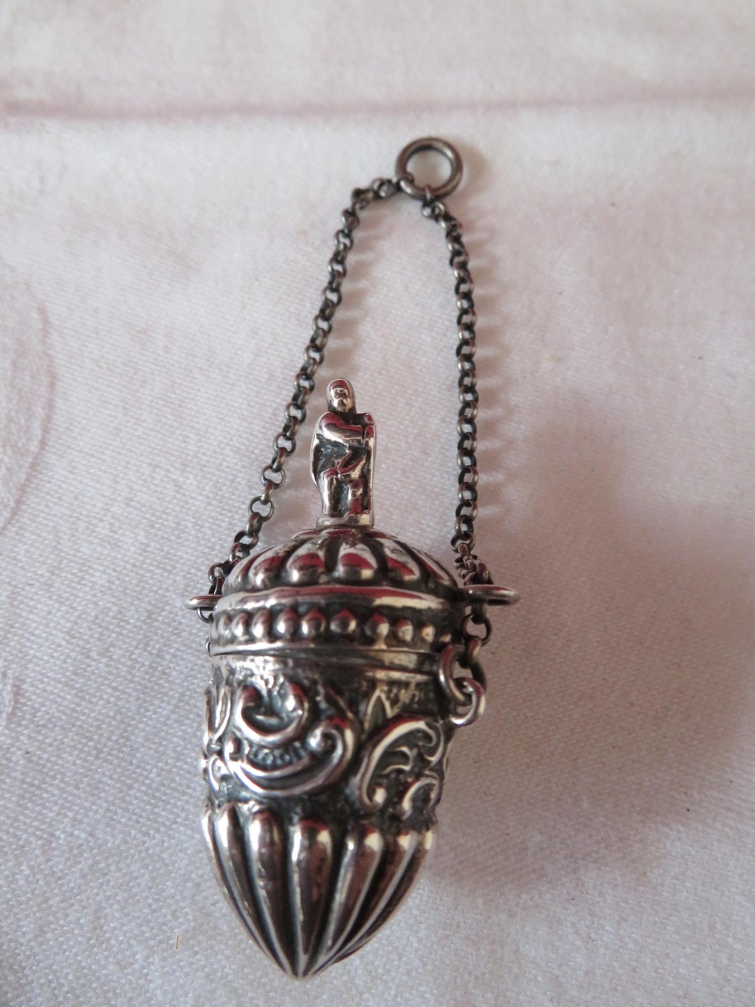 Antique Silver (tested) Chatelaine Thimble Holder/bucket With Figure ...