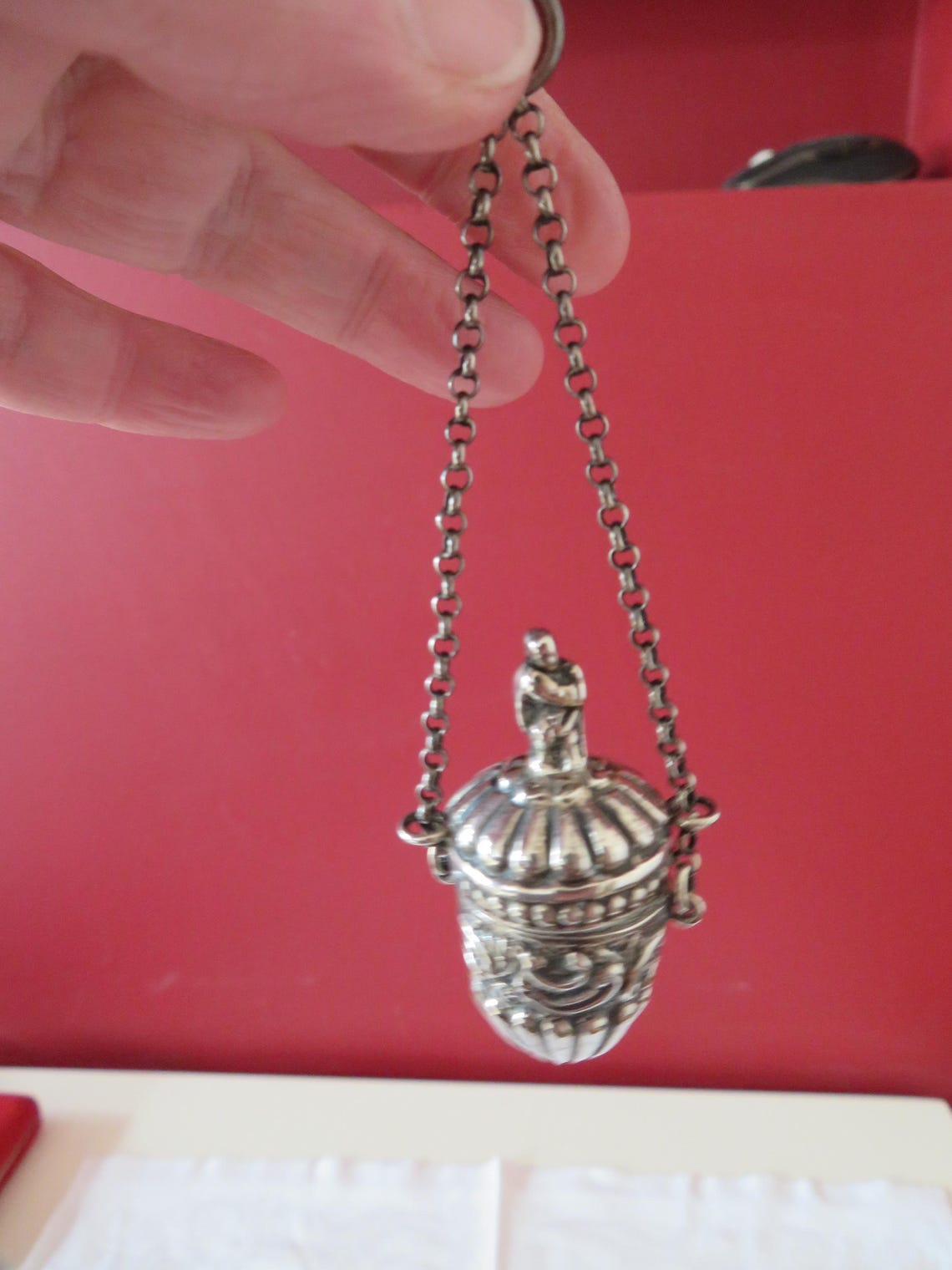 Antique Silver (tested) Chatelaine Thimble Holder/bucket With Figure ...