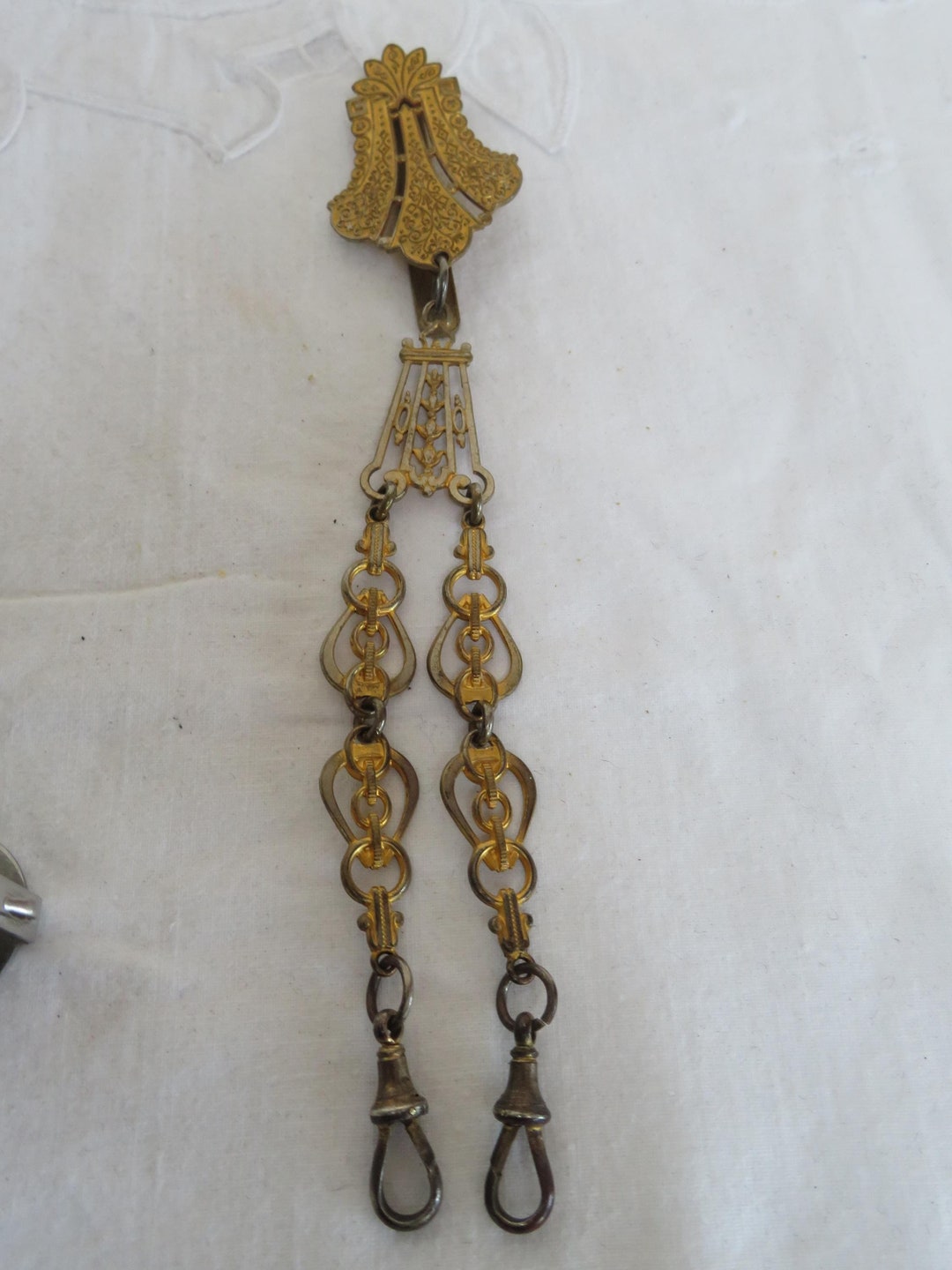 Vintage/antique Gilt Washed Chatelaine Clip and Chains - 1800's ...