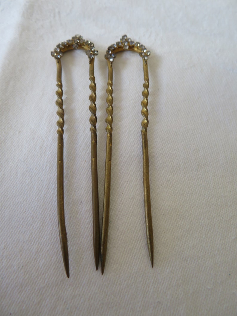 Vintage/antique Double Pronged Hair Pins With Paste Gems - Etsy
