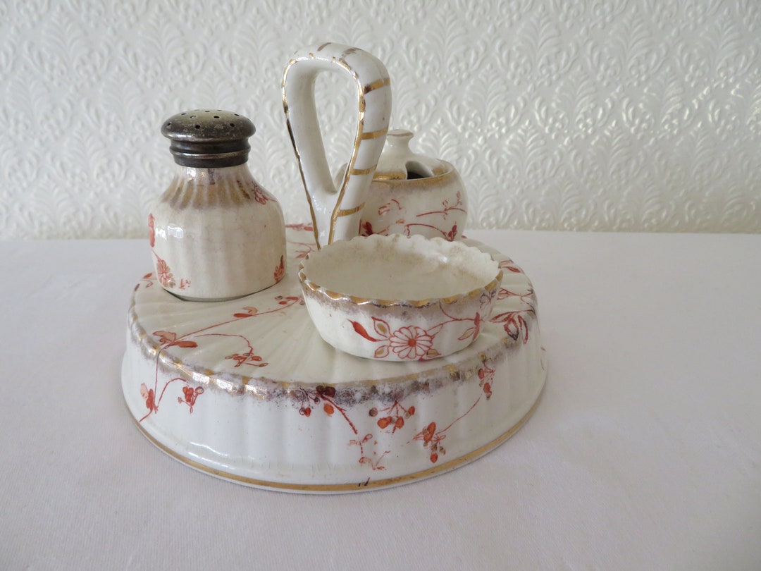 Victorian Ceramic Cruet Set – Orange Floral Condiment Holder, Reg ...