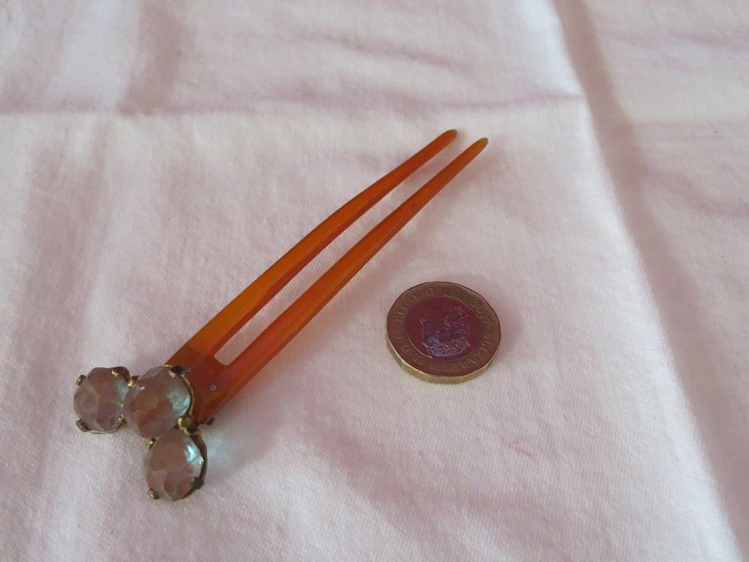 Vintage/antique Double Pronged Hair Comb With Three Large Faceted ...