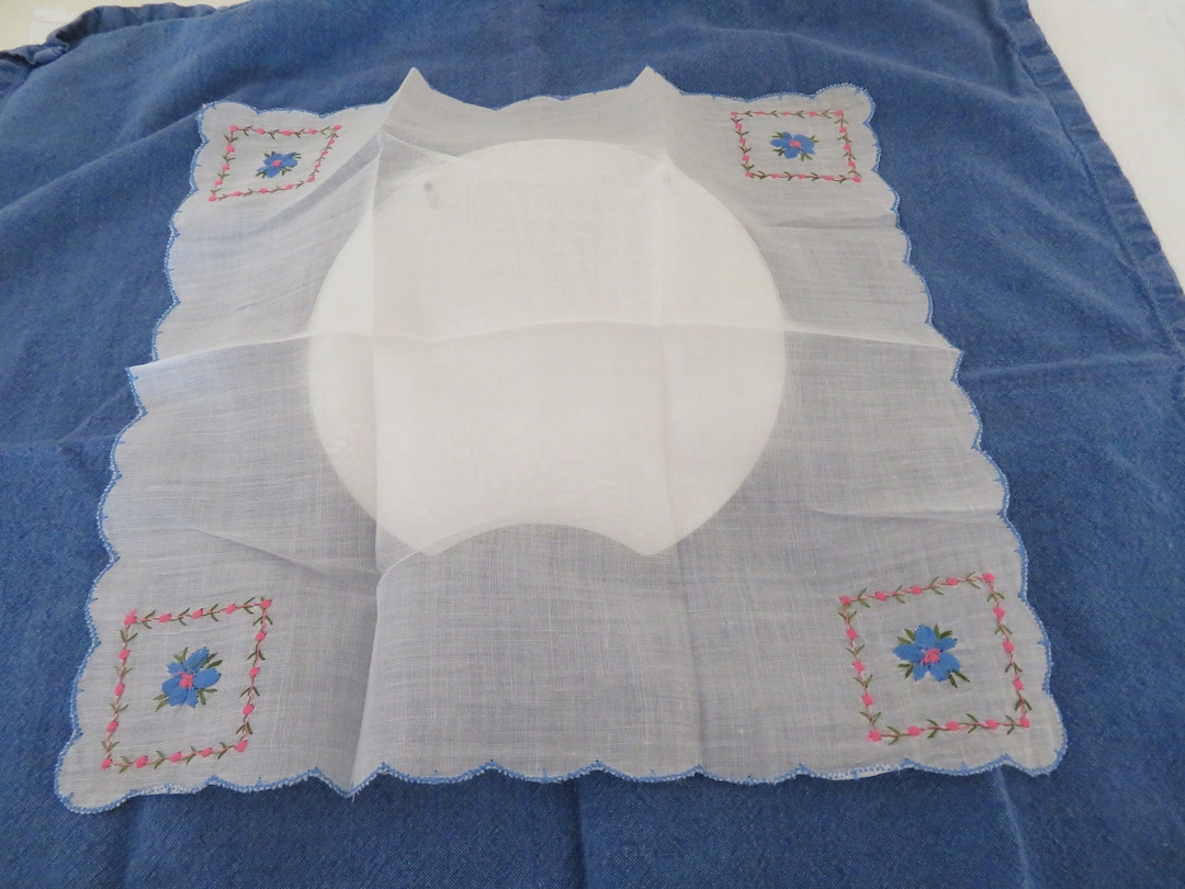 Gorgeous Vintage Sheer White Hankie/handkerchief/hanky With Embroidered ...