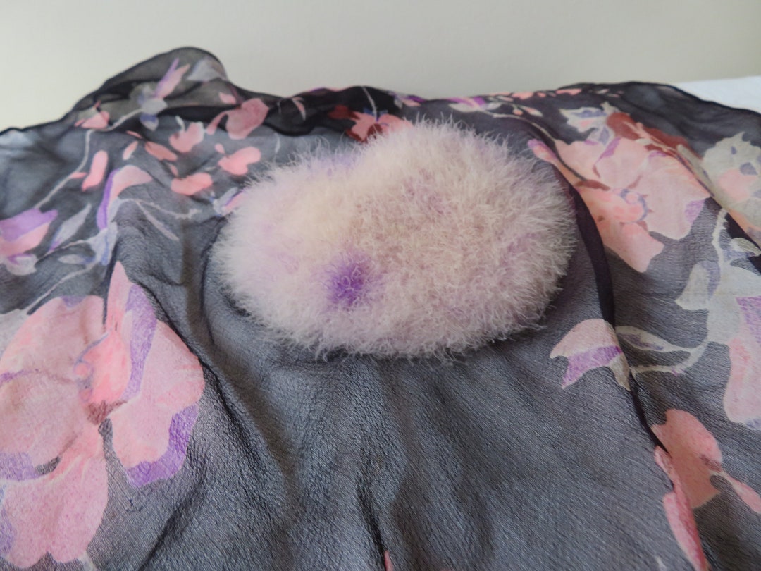 Vintage Pale Pink and Purple Swans Down Powder Puff on a Black, Pink ...
