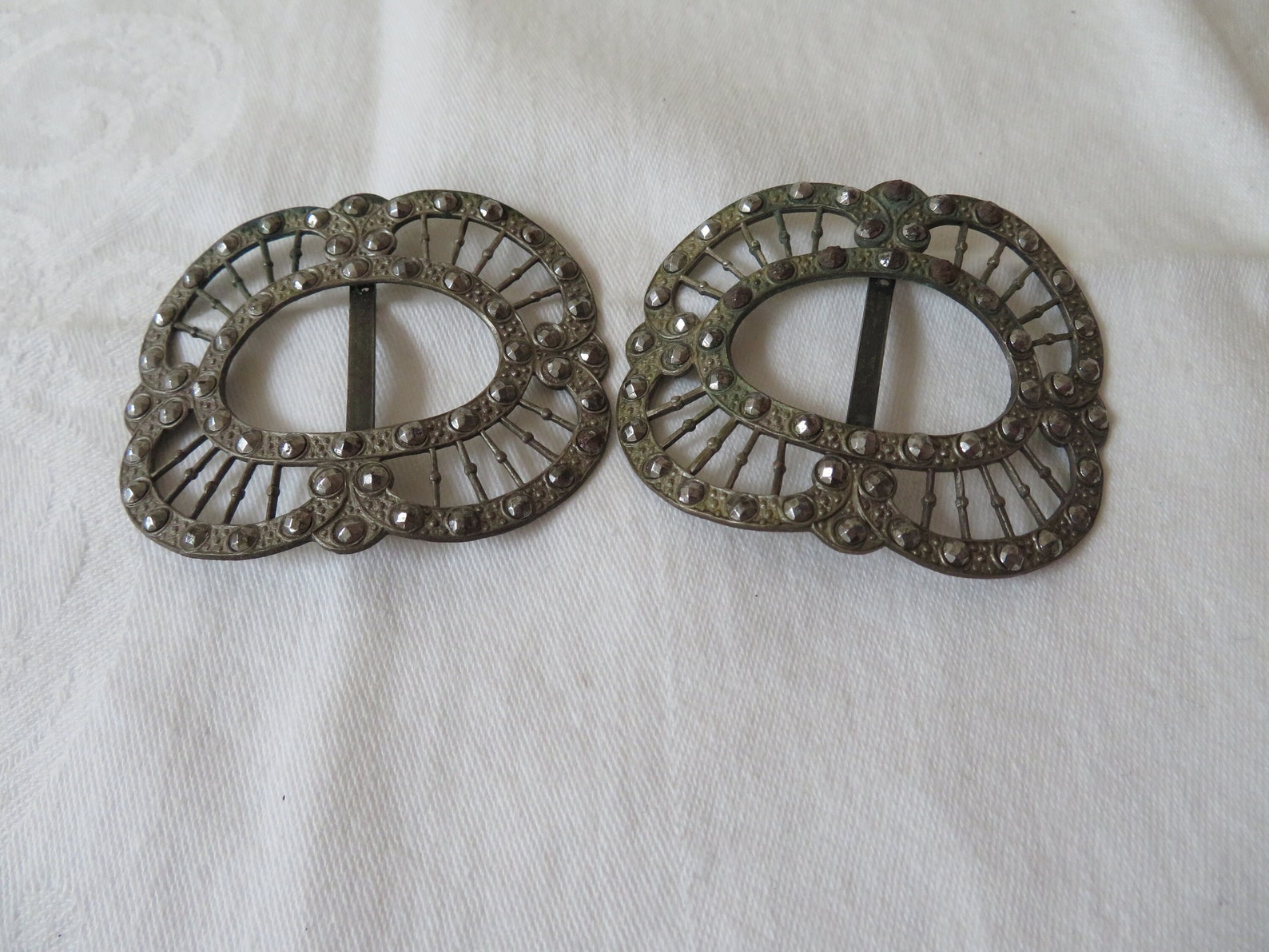 Georgian/victorian Large Size Silver Tone Metal and Cut Steel Buckles ...