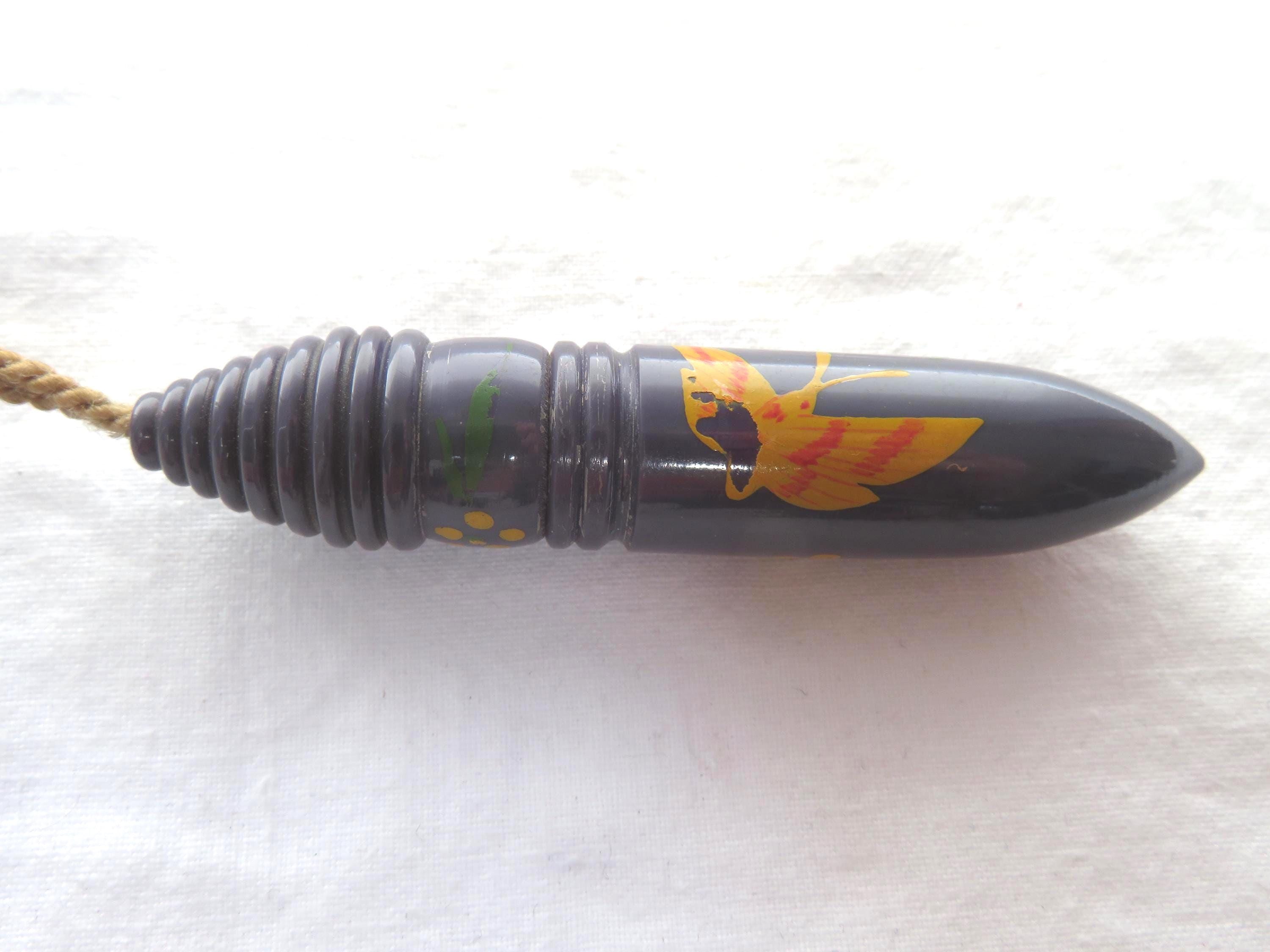 Art Deco Blue Hand Painted Butterfly & Flower Bullet Shaped Turned ...