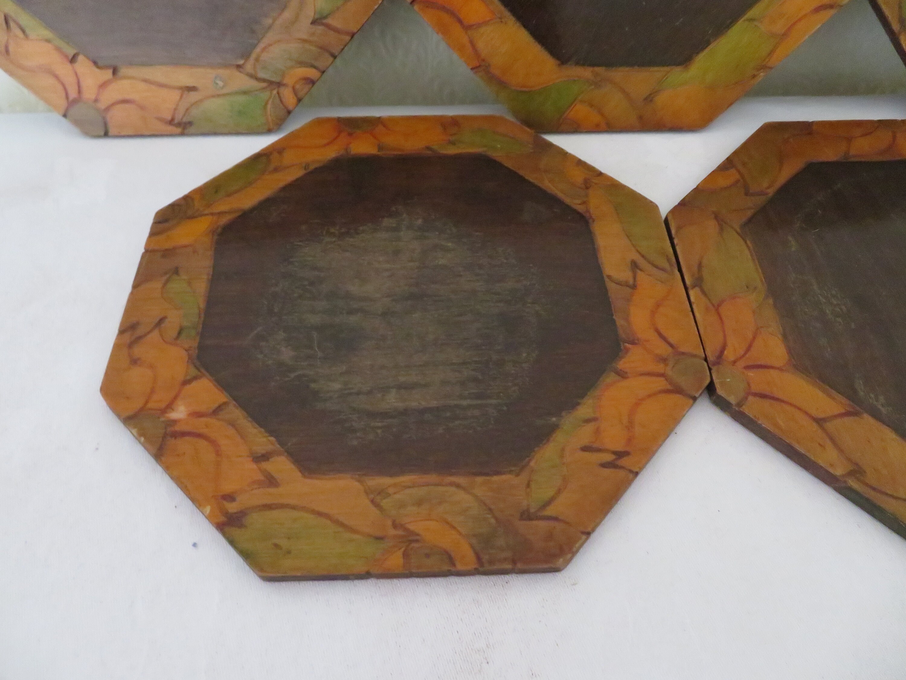 Vintage Art Deco Wooden Pyrography/Poker Work Place Mats with | Etsy