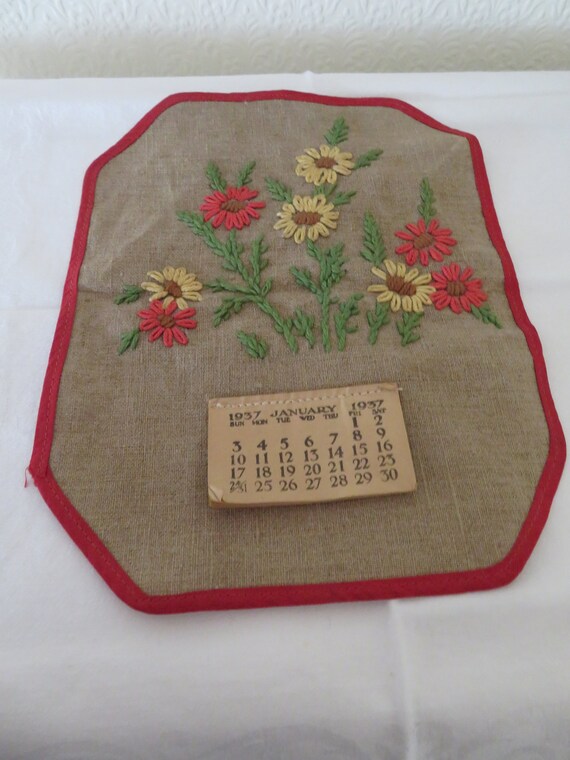 Vintage Red Yellow and Green Floral Hand Embroidered Calendar - Etsy