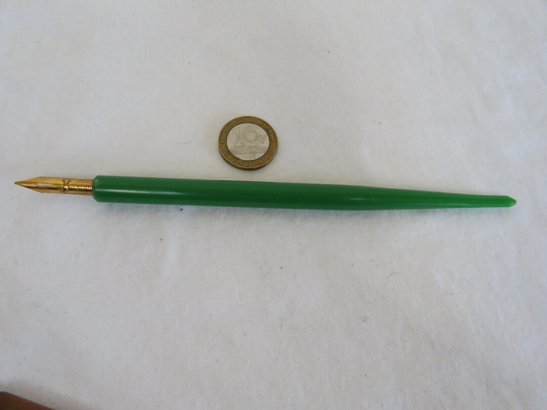 Vintage Green Dip/calligraphy Pen With Gold Tone John Heath Elongated J ...