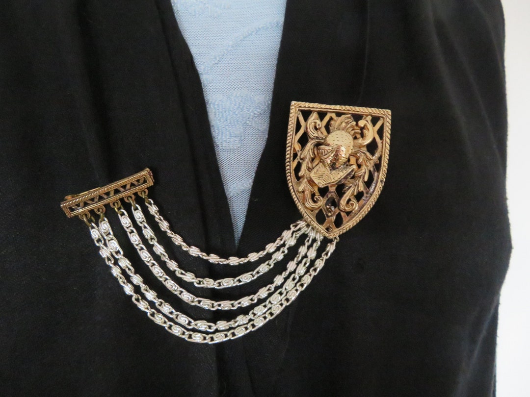Vintage Collar/cape/cardigan/sweater Duo Brooch/guard/chatelaine Pin by ...