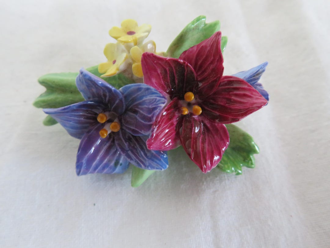Vintage Denton Bone China Mixed Flower Bouquet Brooch/pin - 1970's ...
