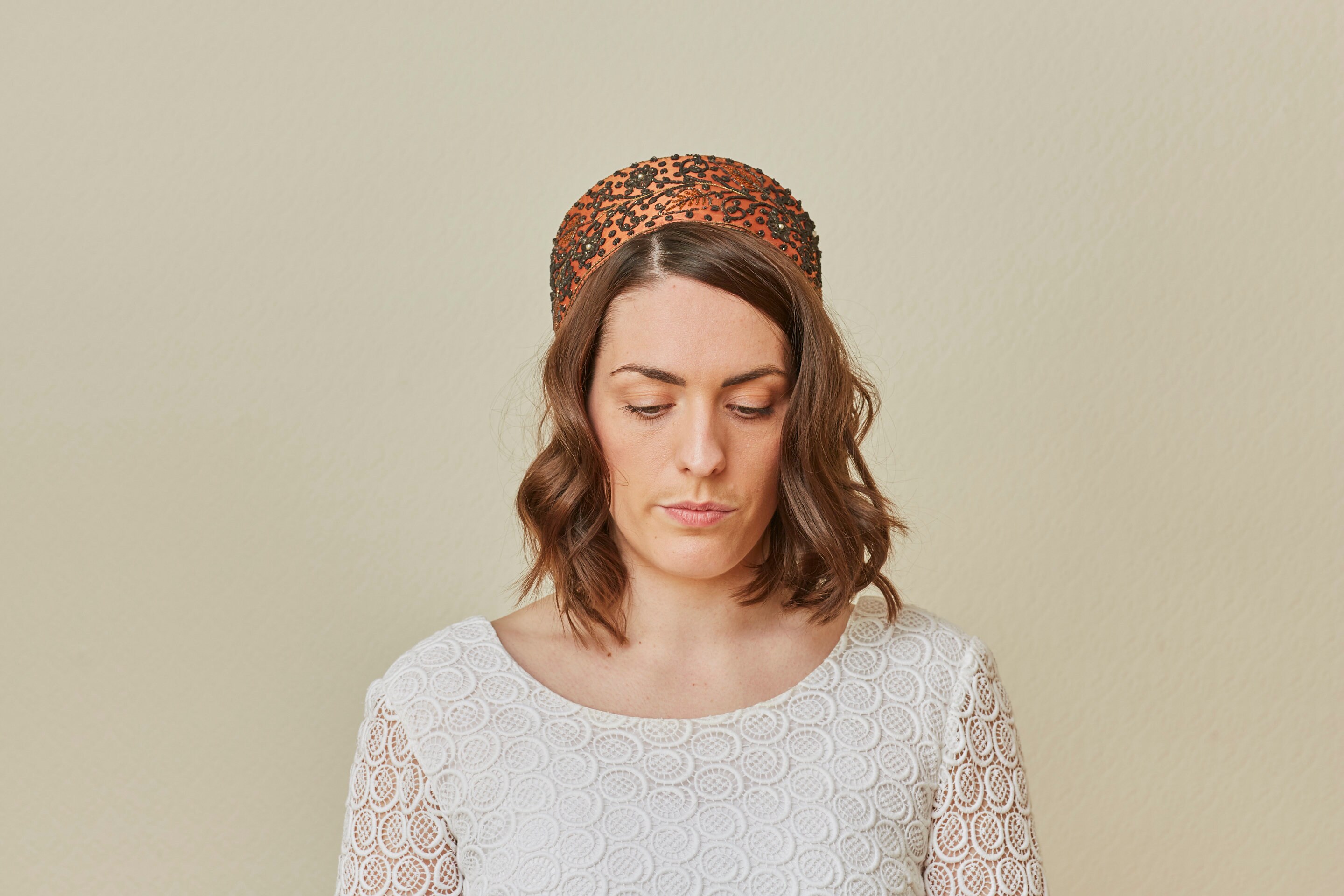 Vintage Burnt Orange Silk Rigid Topi/kufi/hat With Faux Pearl | Etsy