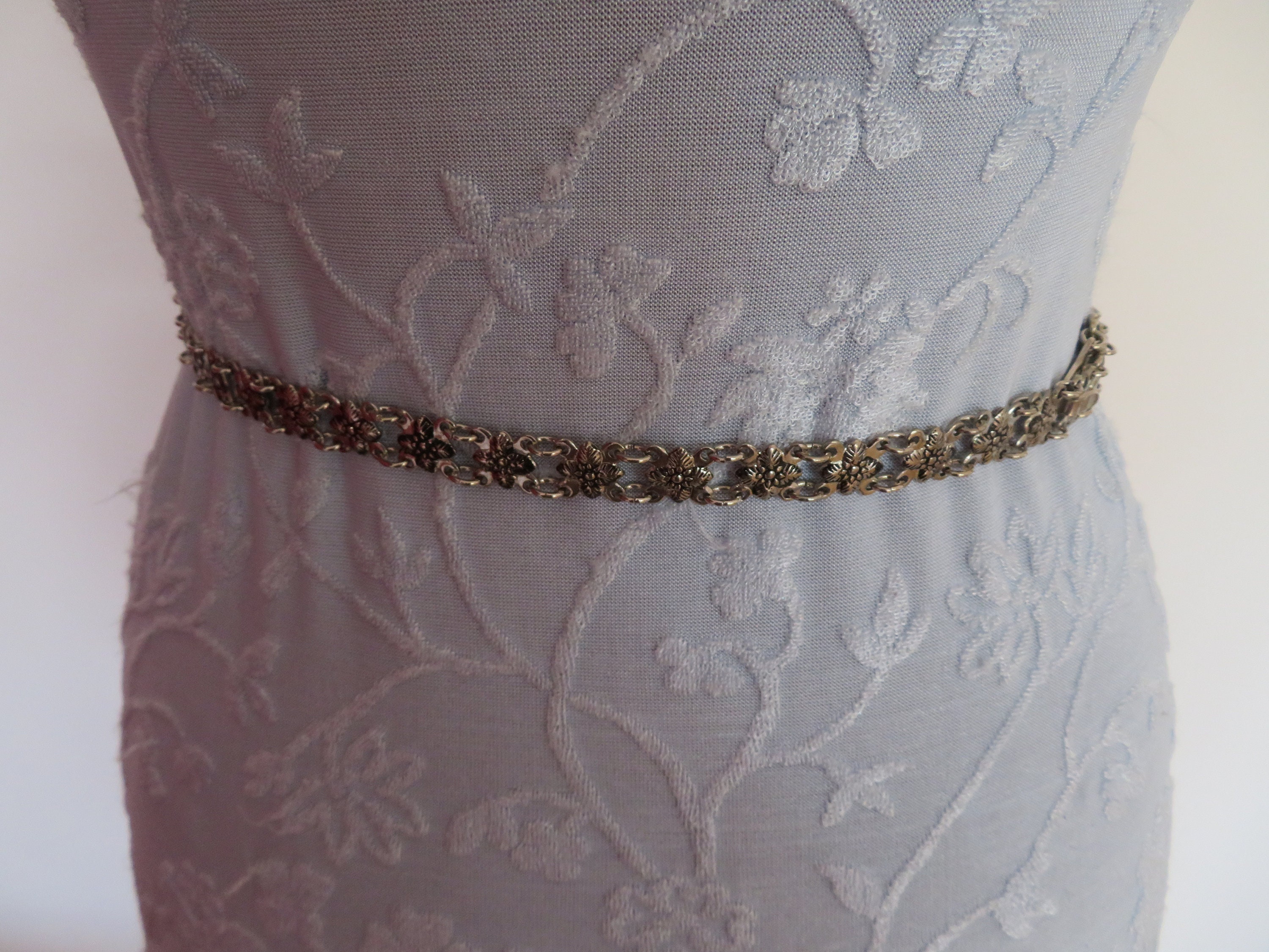 Vintage Steel Nurses Belt and Buckle - Thin Floral Links and Buckle ...