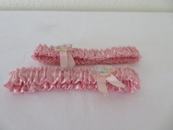Vintage Authentic 1950's Pink Satin Garters with Flow… - Gem