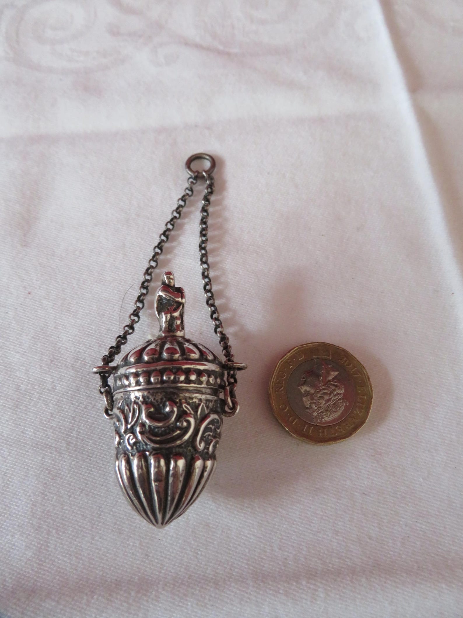 Antique Silver (tested) Chatelaine Thimble Holder/bucket With Figure ...
