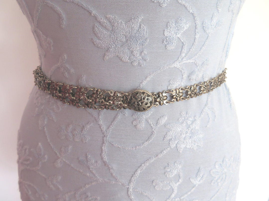 Vintage Steel Nurses Belt and Buckle - Thin Floral Links & Buckle ...
