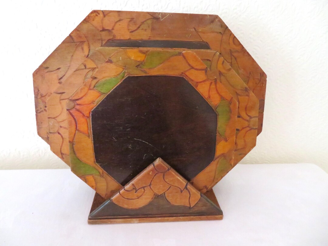 Art Deco Wooden Pyrography/poker Work Place Mats With Serviette/napkin ...