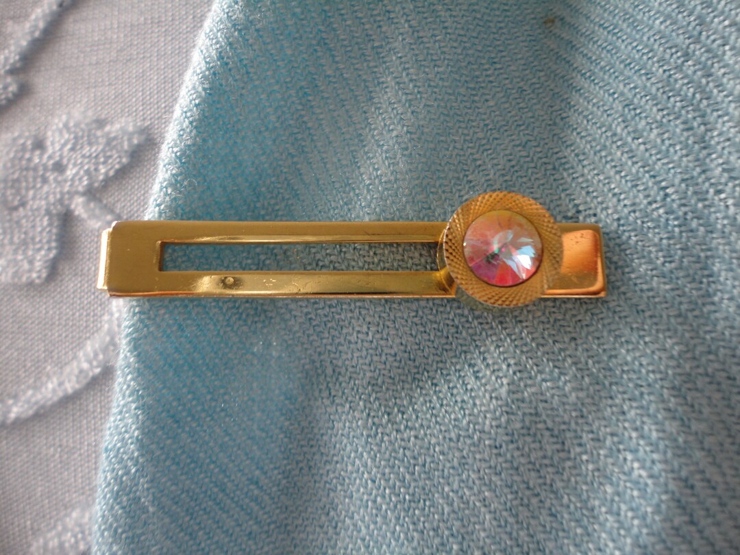 Vintage Gold Tone and AB Watermelon Gem Tie Bar/clip/guard/retainer ...