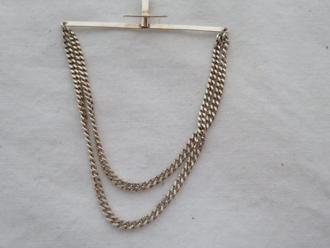 Vintage Silver (830) Clip on Collar Bar and Double Chains - Fully ...