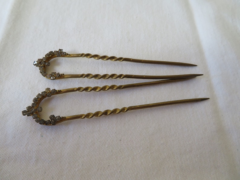 Vintage/antique Double Pronged Hair Pins With Paste Gems - Etsy