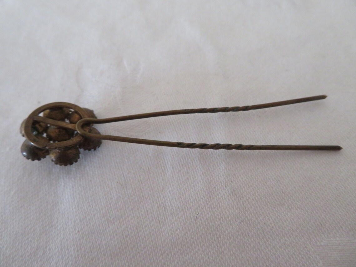 Vintage/Antique Double Pronged Hair Pin with Black Dot | Etsy