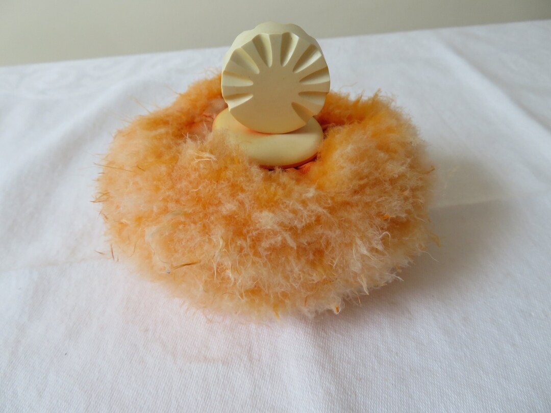 Vintage Art Deco Orange and White Swans Down Powder Puff With Carved ...