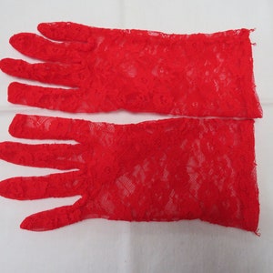 Vintage Red Stretch Nylon Floral/flower Lace/net Gloves - 1980's - Size ...