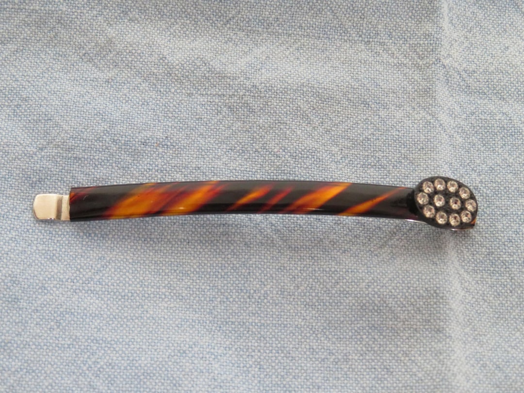 Vintage Faux Tortoiseshell Hair Clip/slide With Diamante/rhinestone ...