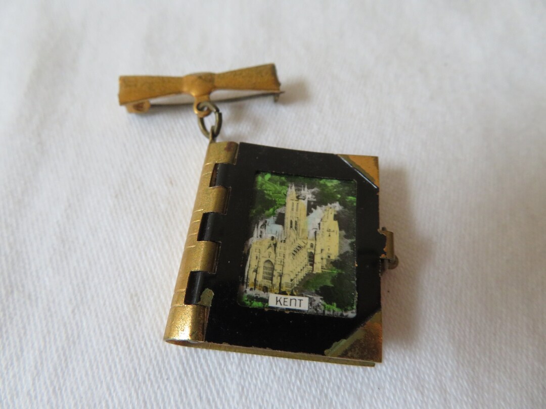 Vintage Souvenir Photo Book Brooch/locket Gold Tone Metal - Etsy